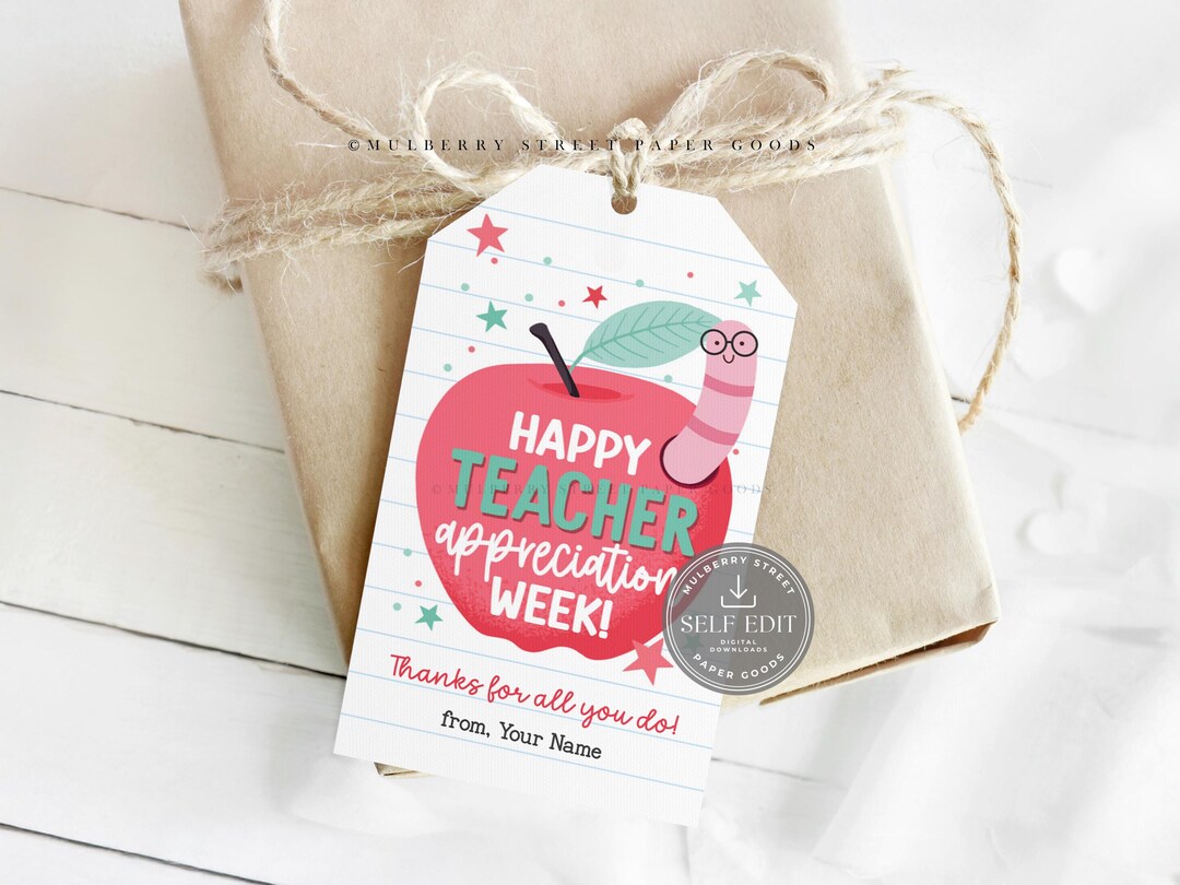 Happy Teacher Appreciation Week Gift Tag Canva Template Printable ...