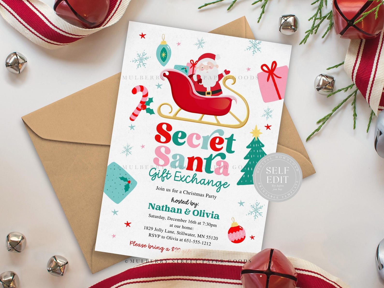 Secret Santa Christmas Party Invitation Digital Download Editable ...