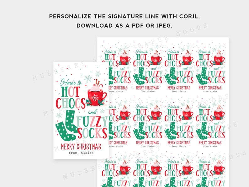 Printable Hot Chocolate and Fuzzy Socks Christmas Gift Tag, Secret ...
