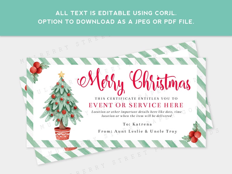 Editable Christmas Gift Certificate Template Christmas Tree - Etsy