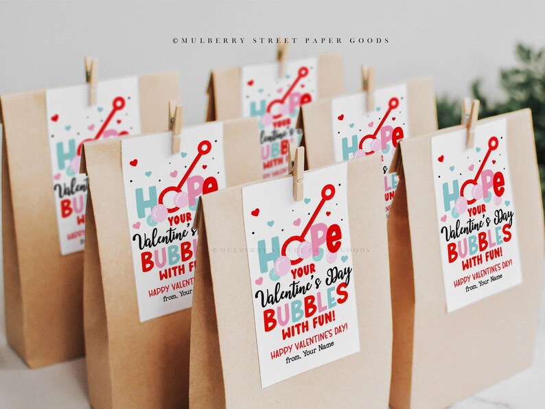 Valentine's Day Bubbles Gift Tag Printable Digital Download Canva ...