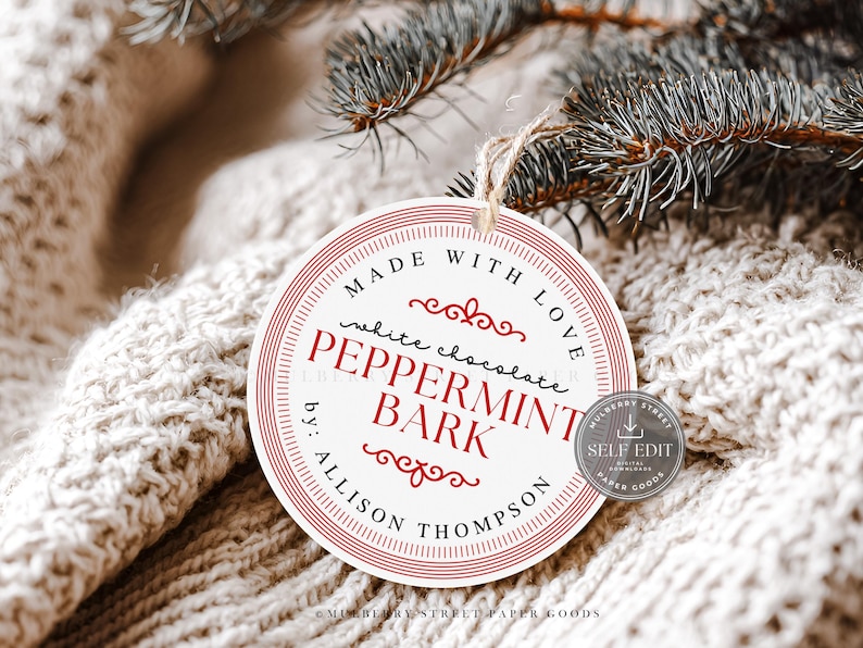 Editable Round Christmas Label Printable Digital Download Red Circle ...