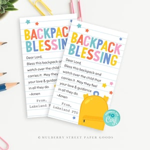 Backpack Blessing Gift Tag Printable, Back to School Tag, Digital ...