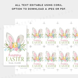 Printable Easter Bunny Gift Tag, All Text Editable Using Corjl, Instant ...