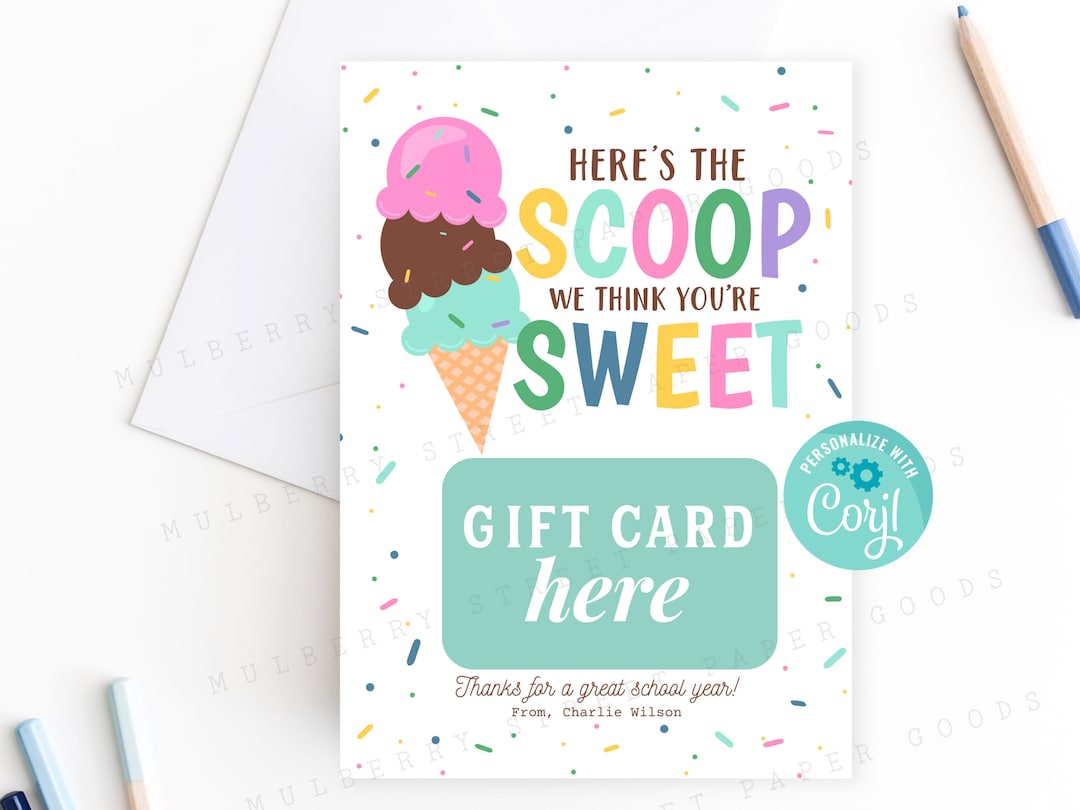 Printable Here's the Scoop Gift Card Holder, Instant Download Ice Cream ...