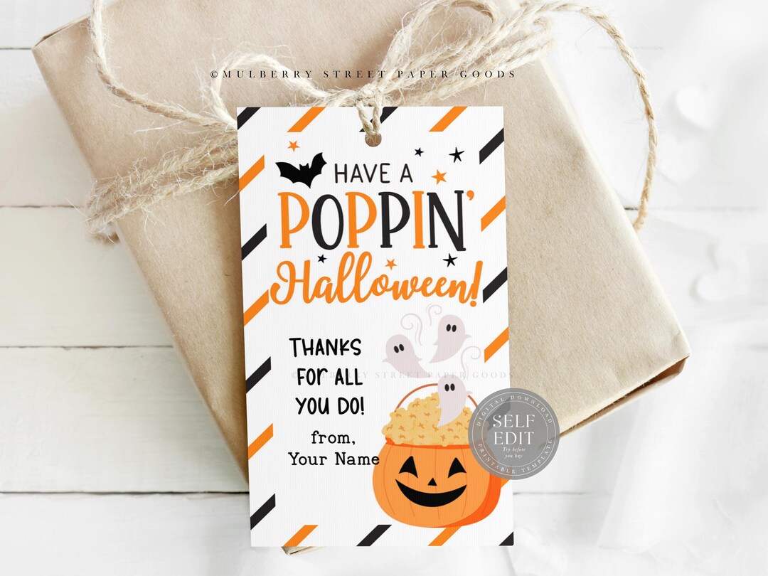 Halloween Popcorn Gift Tag Printable Digital Download Spooky Ghost ...