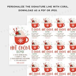 Editable Hot Cocoa Bomb Instructions Gift Tag, Christmas Hot Cocoa Mix ...