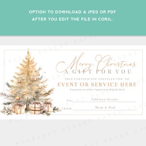Editable Christmas Gift Certificate Template, Neutral Pretty Christmas ...