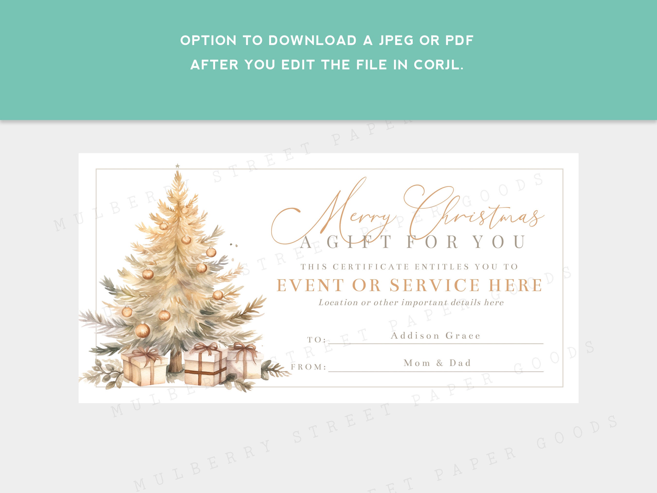 Editable Christmas Gift Certificate Template, Neutral Pretty Christmas ...
