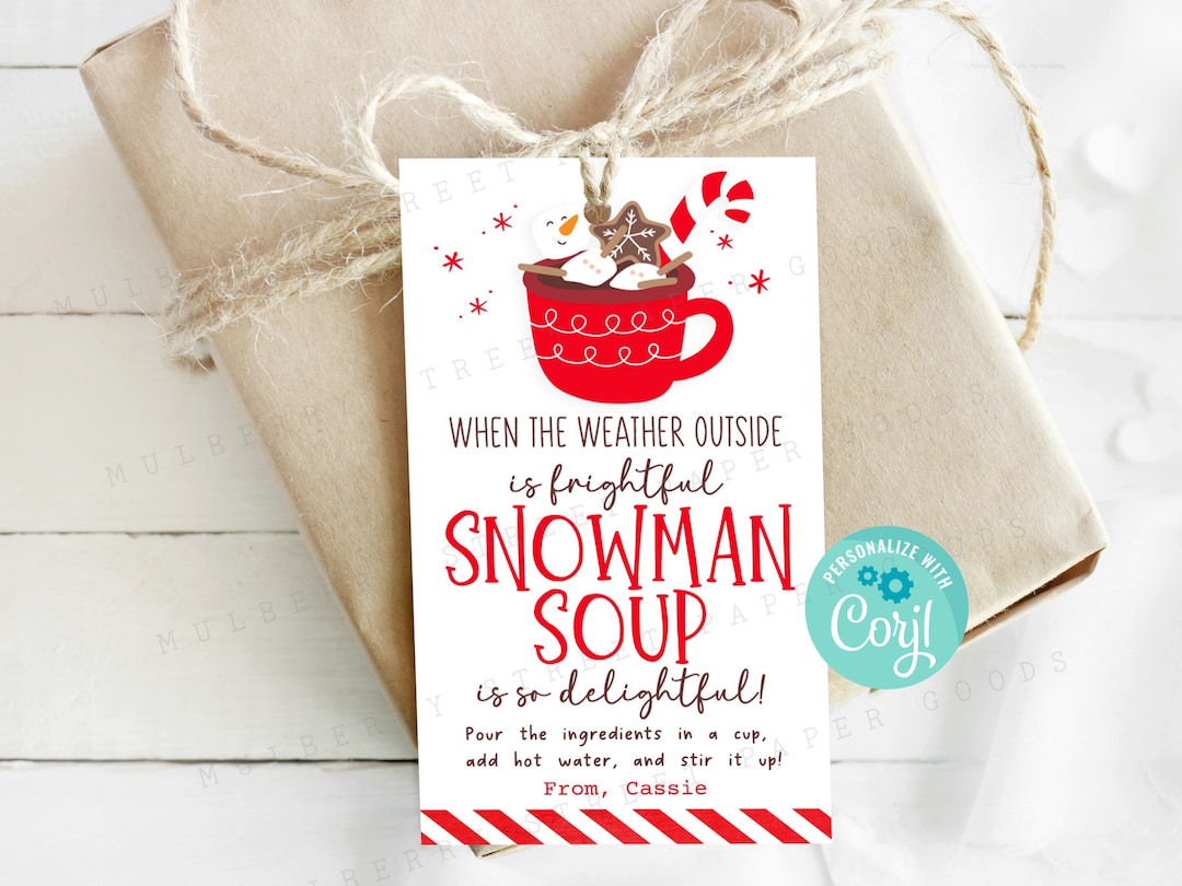 Printable Snowman Soup Christmas Gift Tag, Hot Chocolate Holiday ...