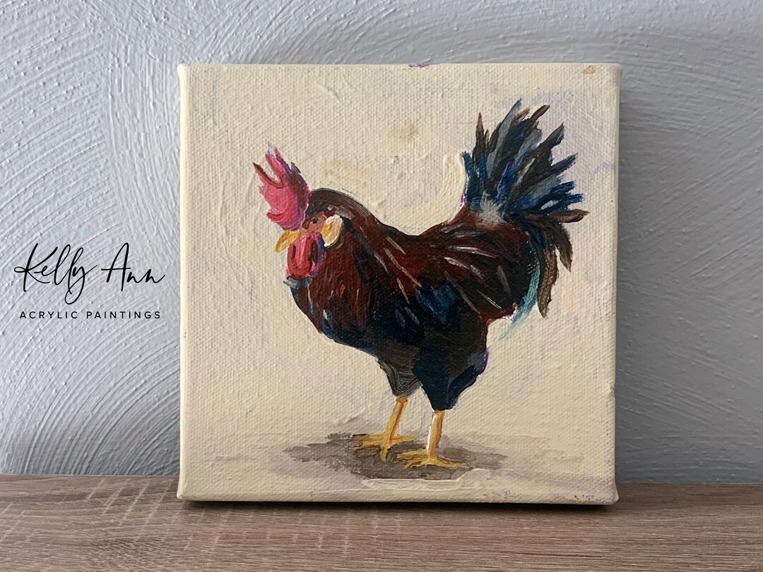 Rooster Acrylic Painting, Chicken Original Acrylic Painting, Canvas Art ...