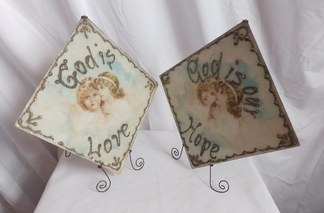 Two Victorian Glass Angel Tiles - Etsy