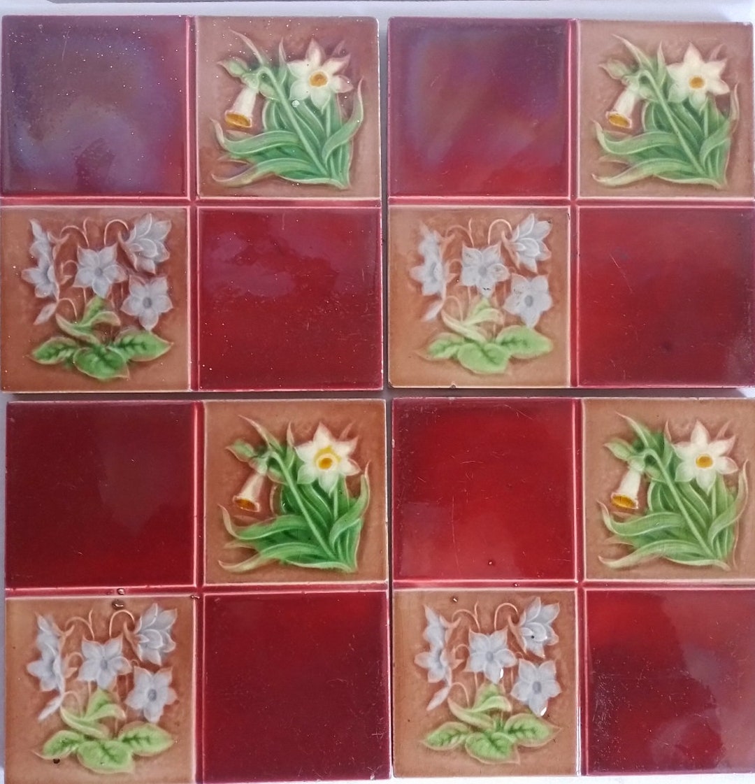 Four Edwardian Ceramic Tiles - Etsy