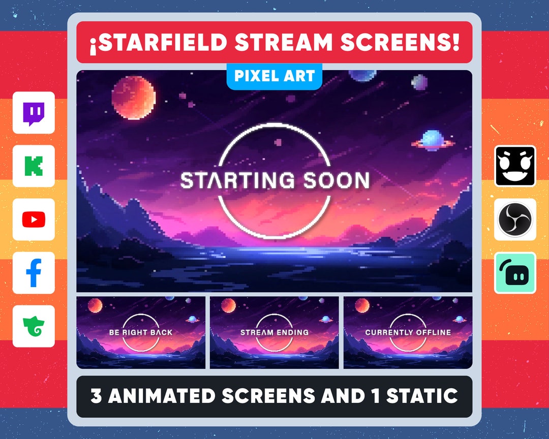 STARFIELD PIXEL ART Space Stream Screens, Animated Starting Soon, Be ...