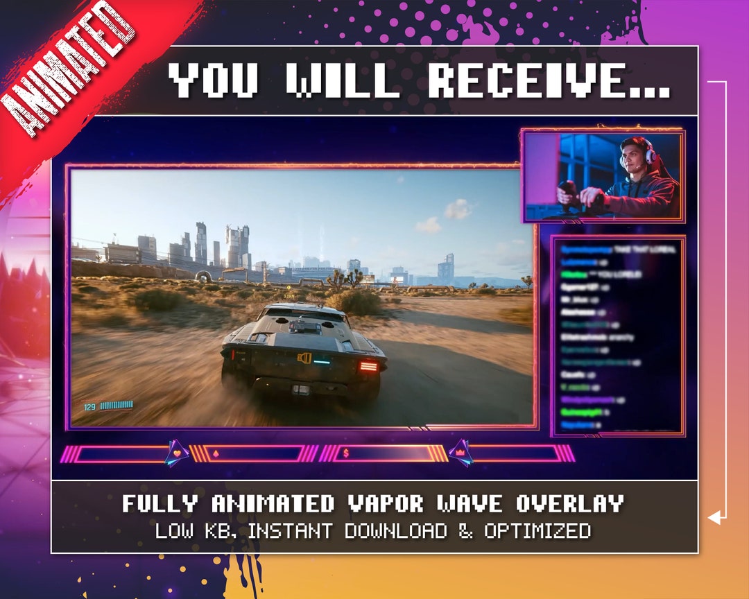 Animated Overlay Twitch Vaporwave Twitch - Youtube - Streaming - Etsy