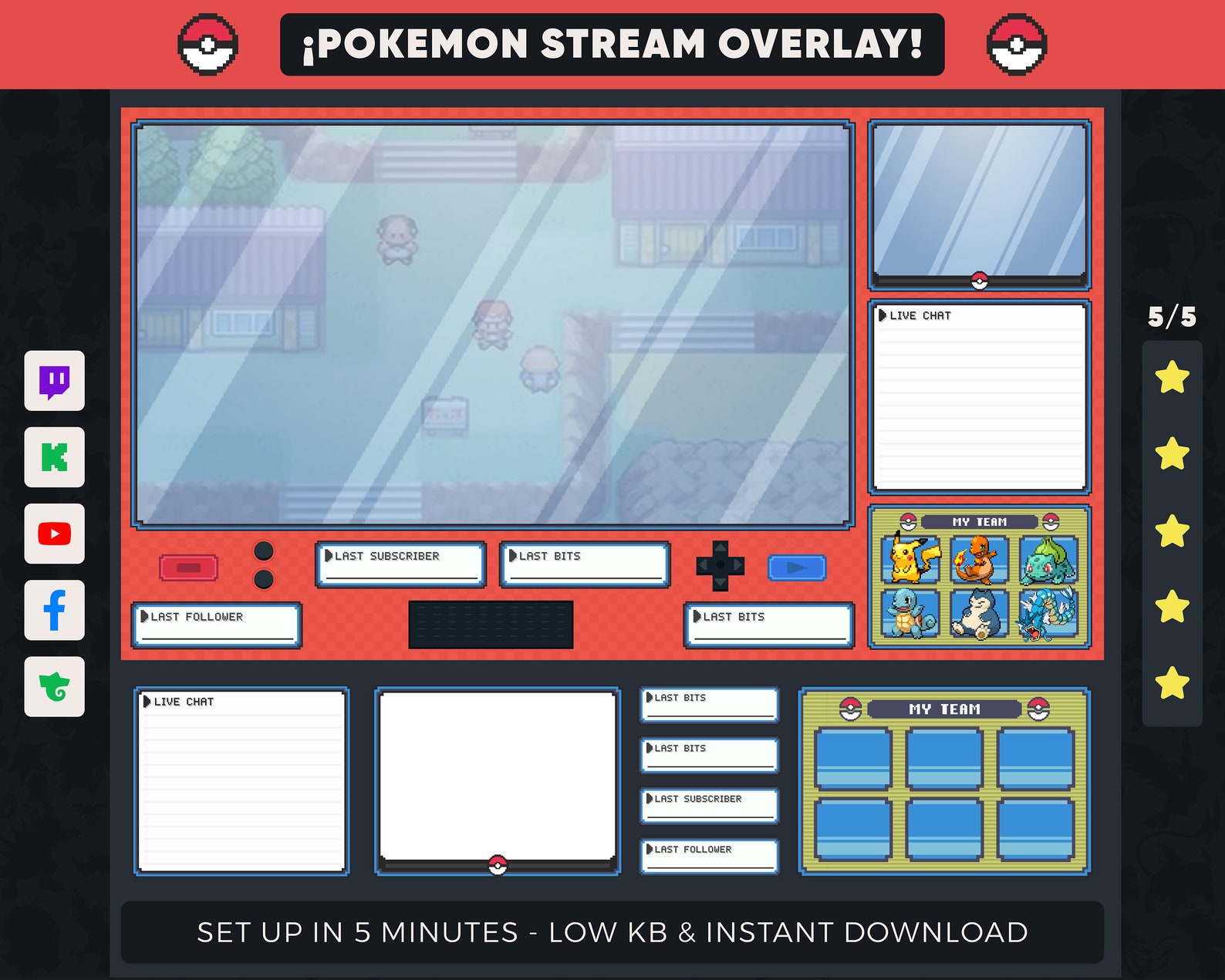 PIXEL ART Pokemon Stream Overlay / Superposición Linda / Superposición ...