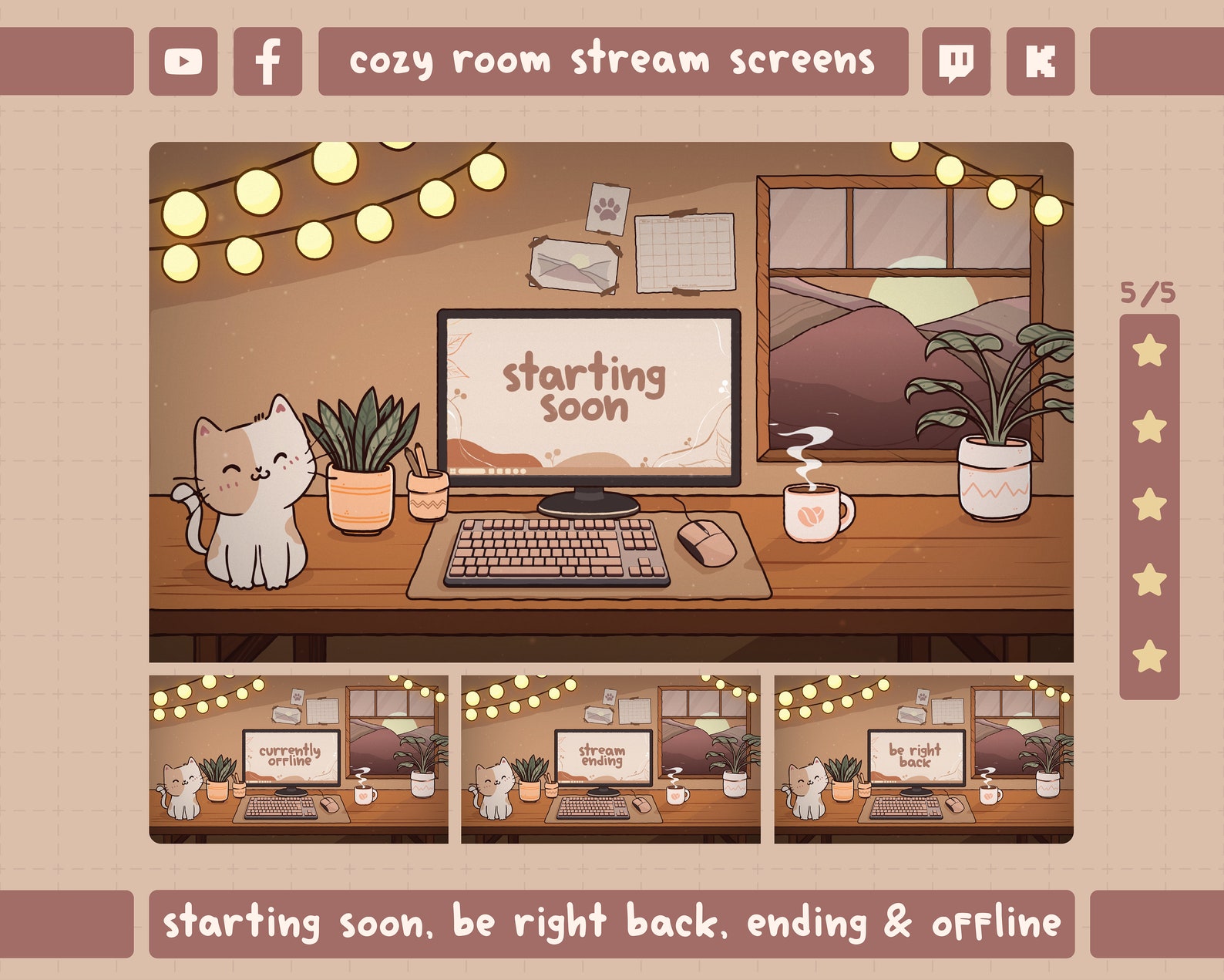 Animated Cozy Stream Screens | Cozy Overlay Stream Scenes, Lofi Overlay ...