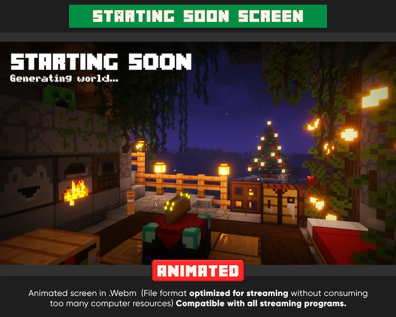 Animated Minecraft Christmas Stream Screens | Christmas Overlay ...