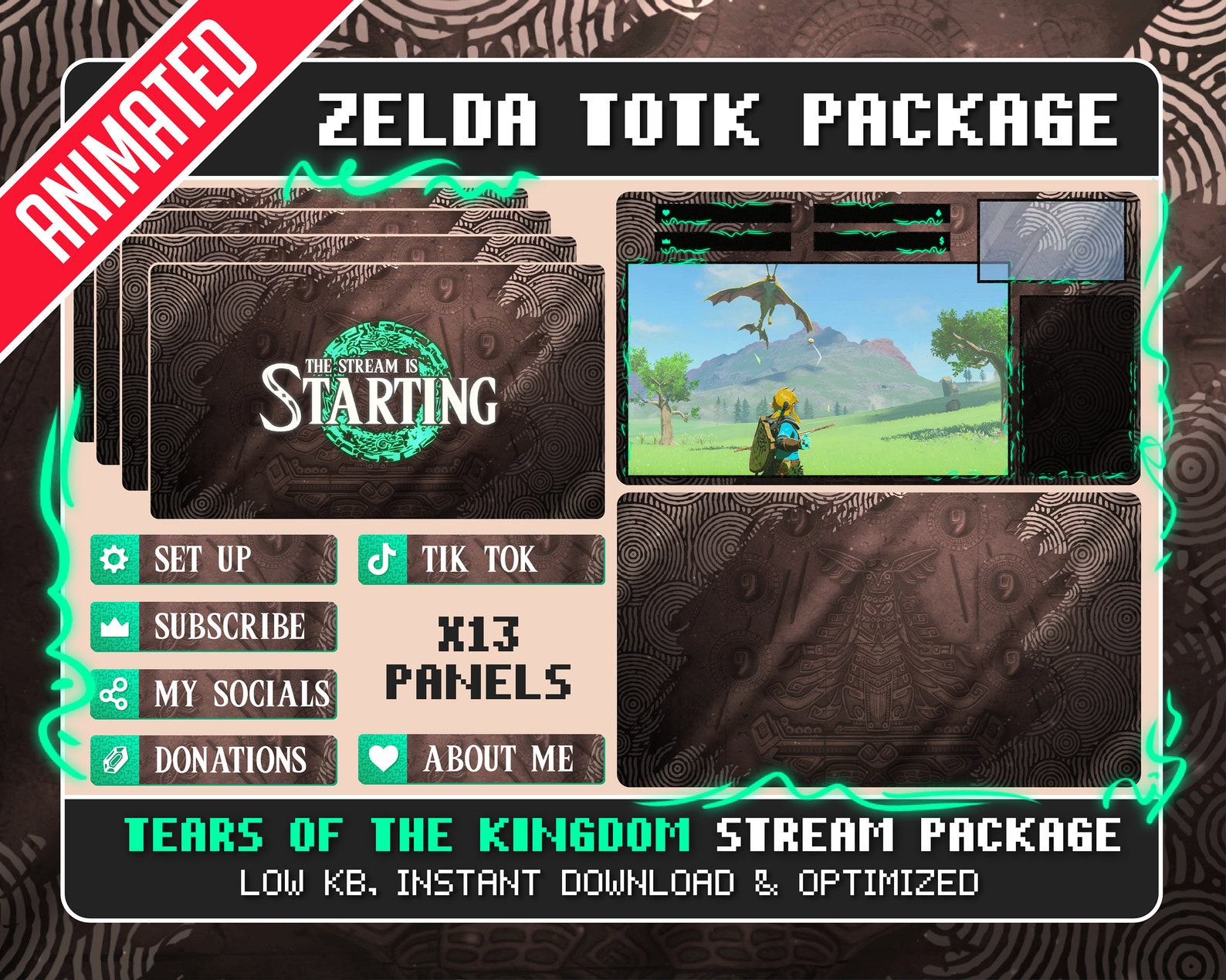 Zelda Tears of the Kingdom Stream Overlay Package | Overlay, Panels, Starting Soon, Brb, Ending ...