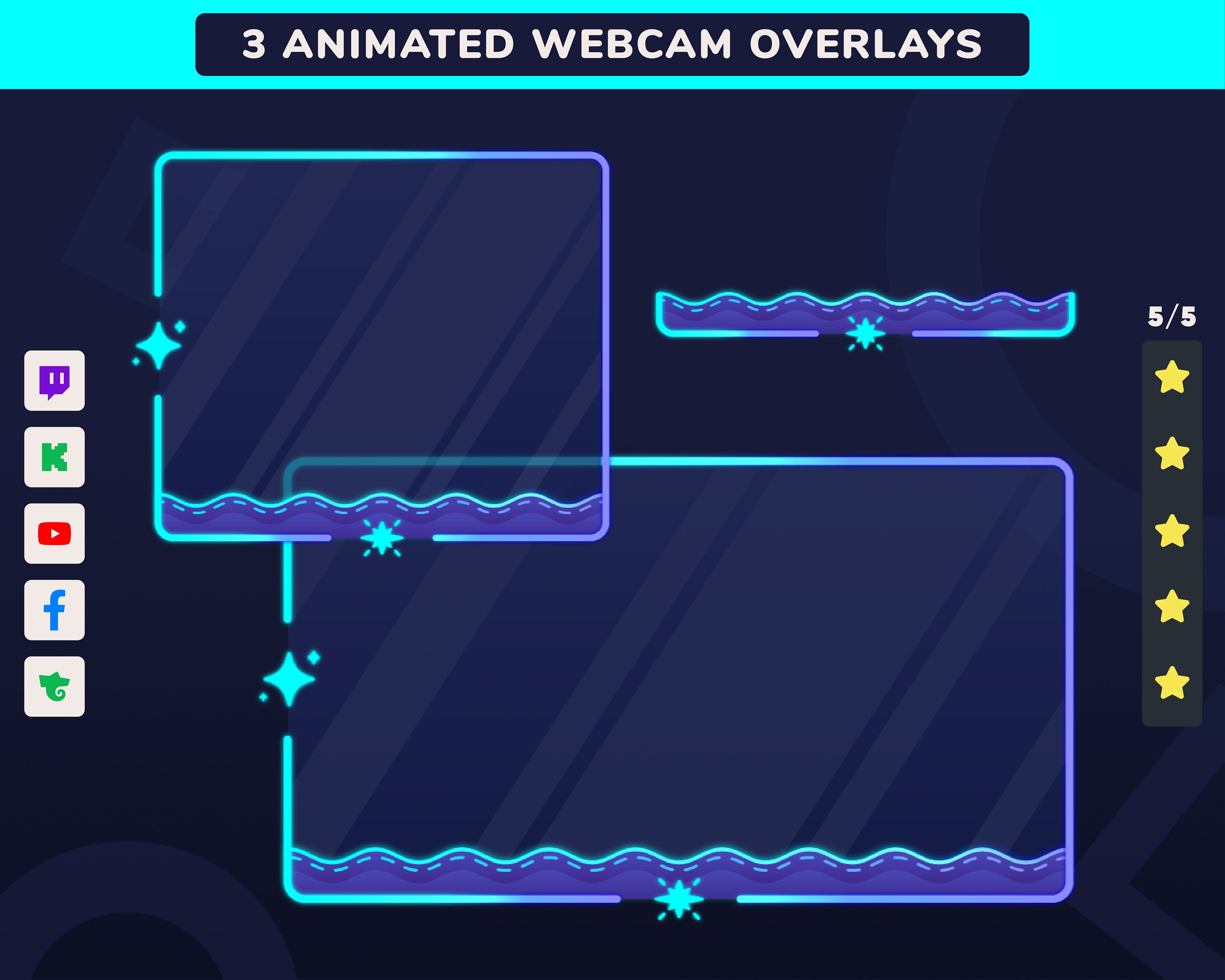 3 ANIMATED Cute Overlay Webcam Borders, Webcam Overlays, Twitch Overlay ...