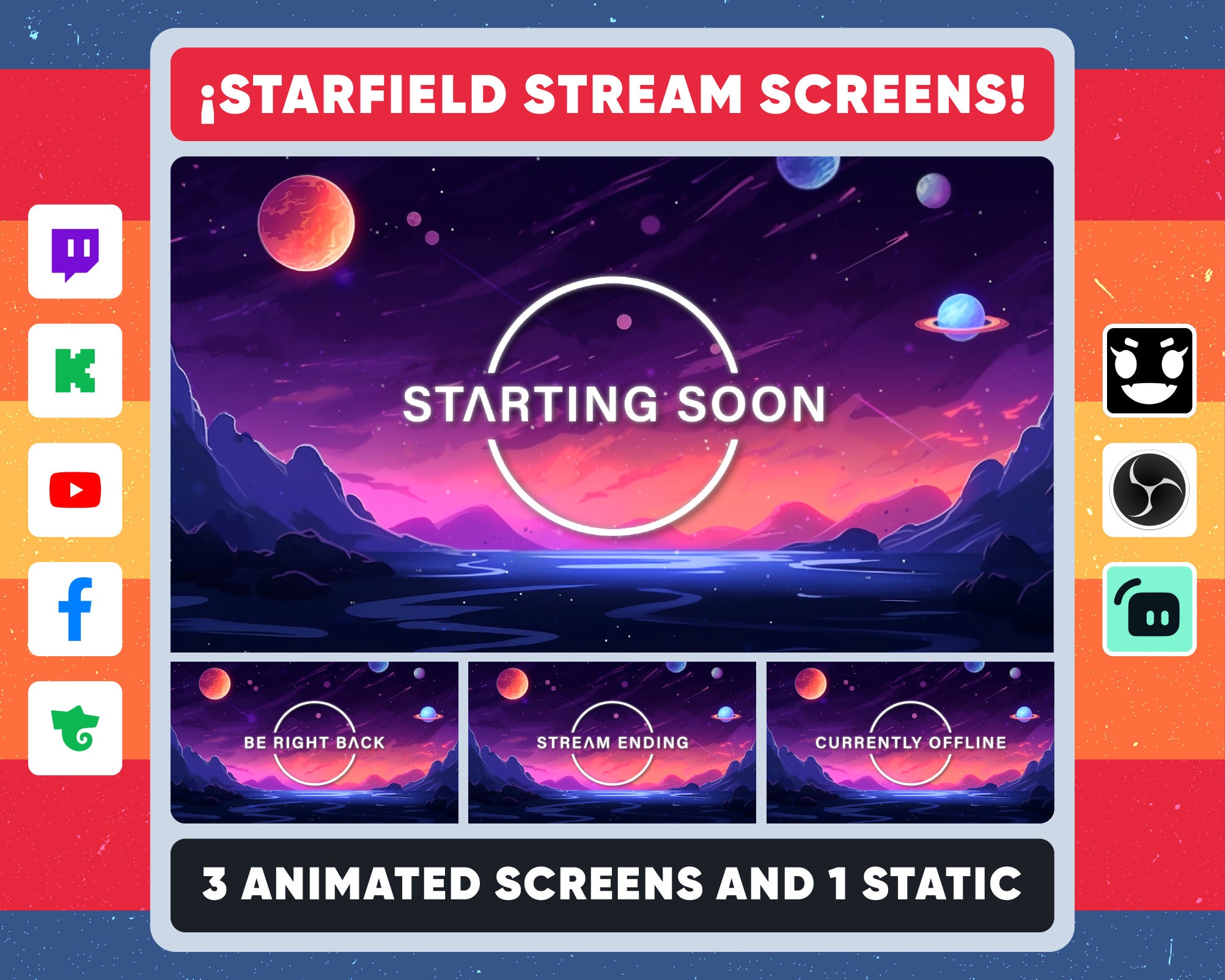 STARFIELD Space Stream Screens, Animated Starting Soon, Be Right Back ...