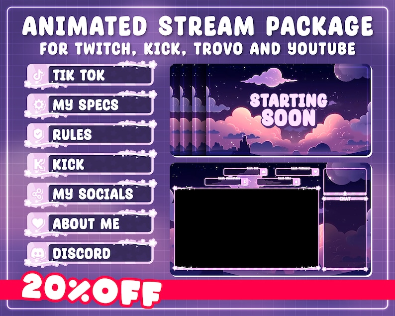 Animated Stream Package / Kick Overlay / Streaming Package / Cute and ...