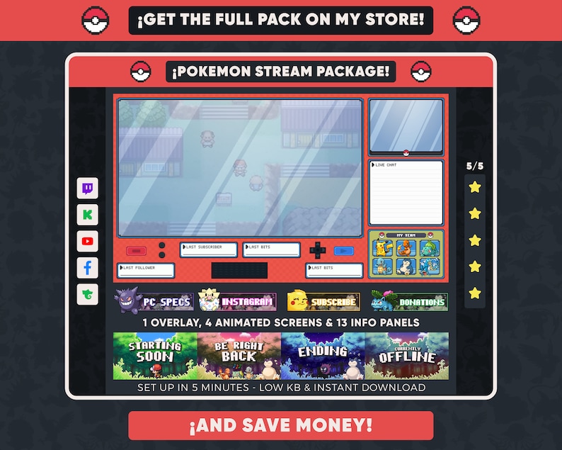 PIXEL ART Pokemon Stream Overlay / Superposición Linda / Superposición ...
