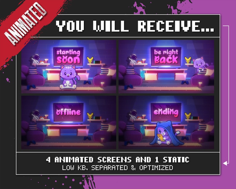 Twitch Animated Screens / Cute Kitten / Twitch Screens / Animated ...