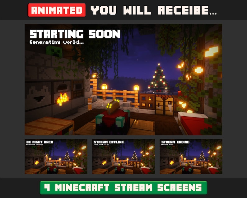 Animated Minecraft Christmas Stream Screens | Christmas Overlay ...