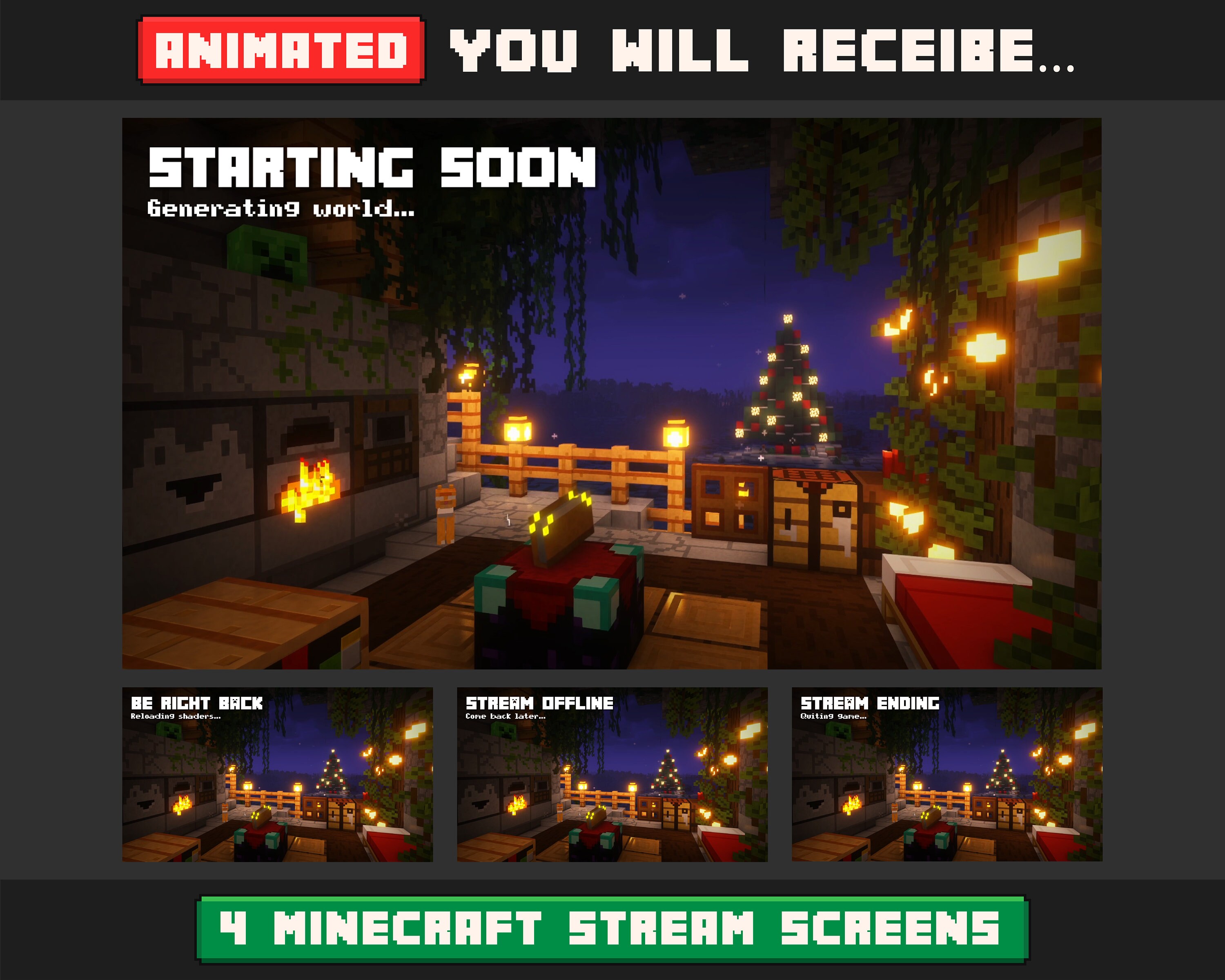 Animated Minecraft Christmas Stream Screens | Christmas Overlay ...