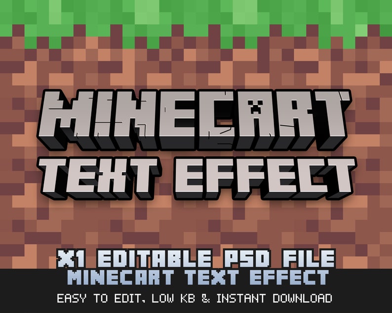 Minecraft Text Effect, PSD Editable, Png, Photoshop Text Template - Etsy
