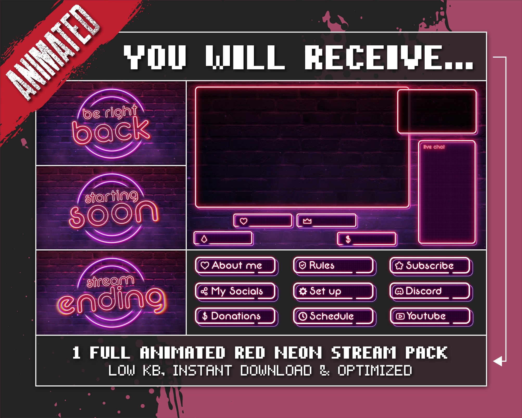 Animated Red Neon Overlay for Streaming / Twitch Overlay / Stream Pack ...