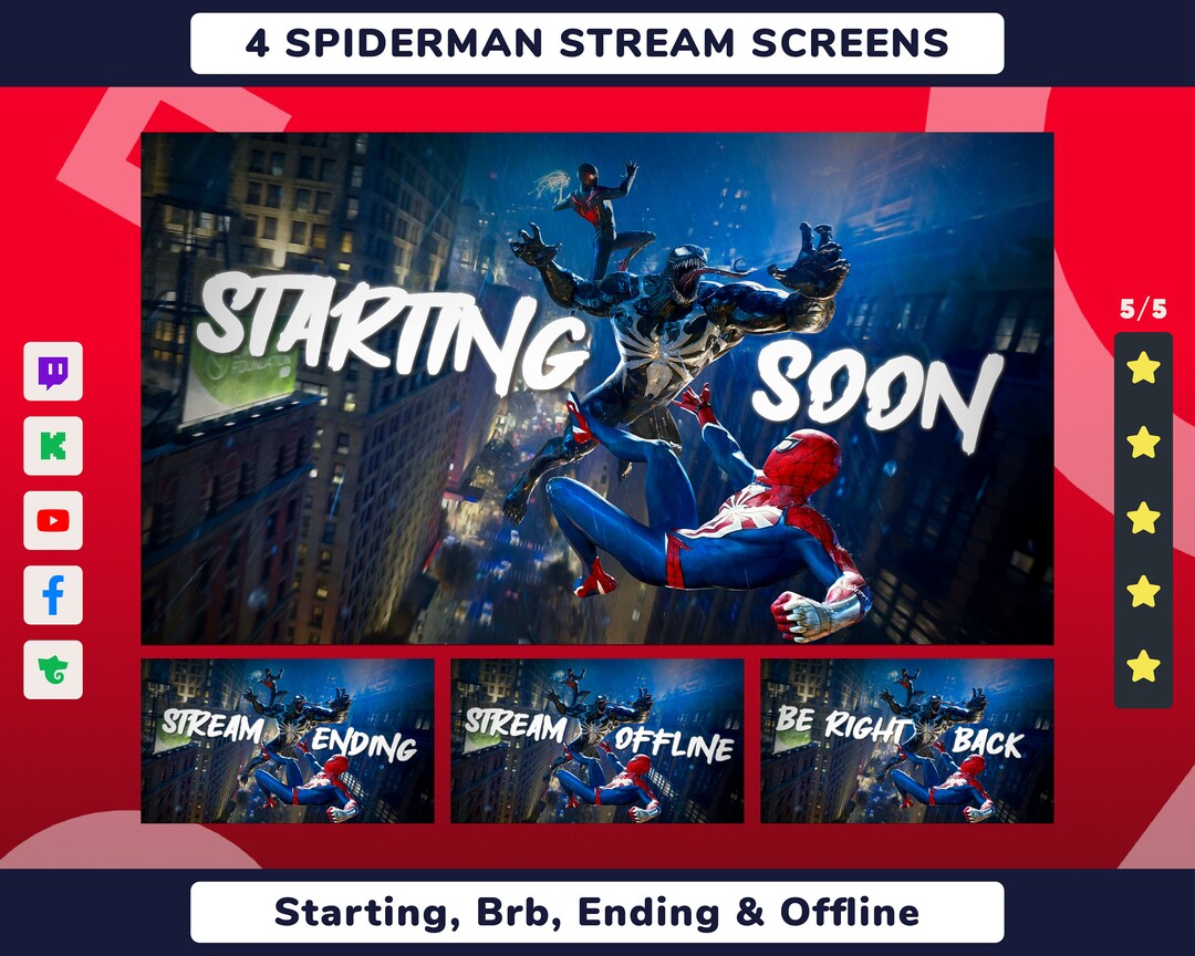 Spiderman 2 PS5 Stream Screens, Twitch Screens, Spiderman Overlay ...