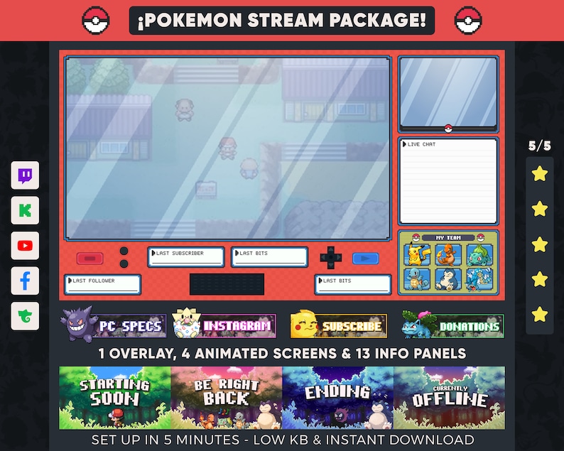Pokemon Stream Pack / Pokémon Lindo / Superposición De Twitch / Paneles ...