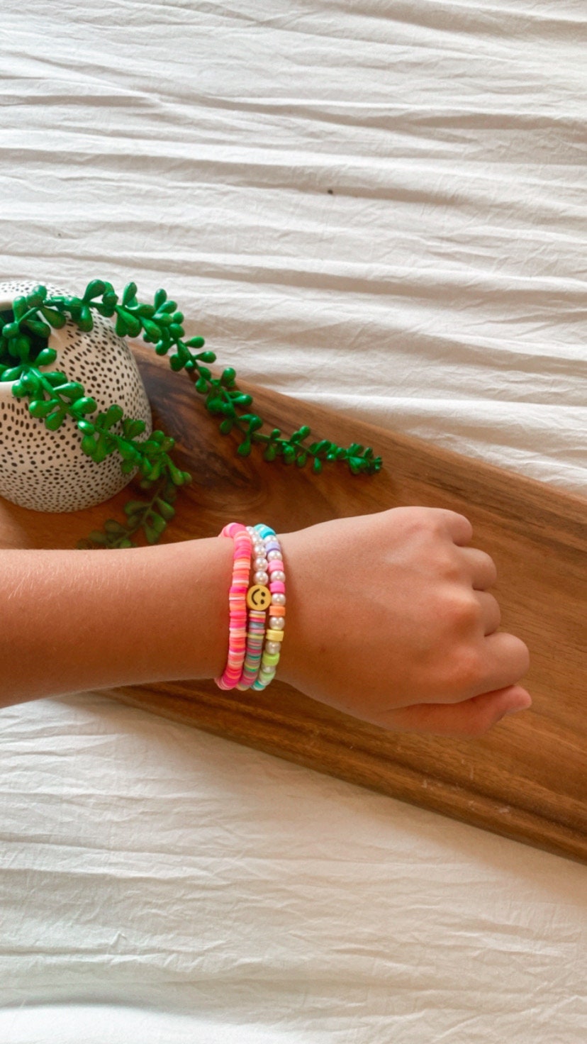 Preppy Bracelet Stack Summer Sunsets Pastel Pearls Summer Smiles Clay ...