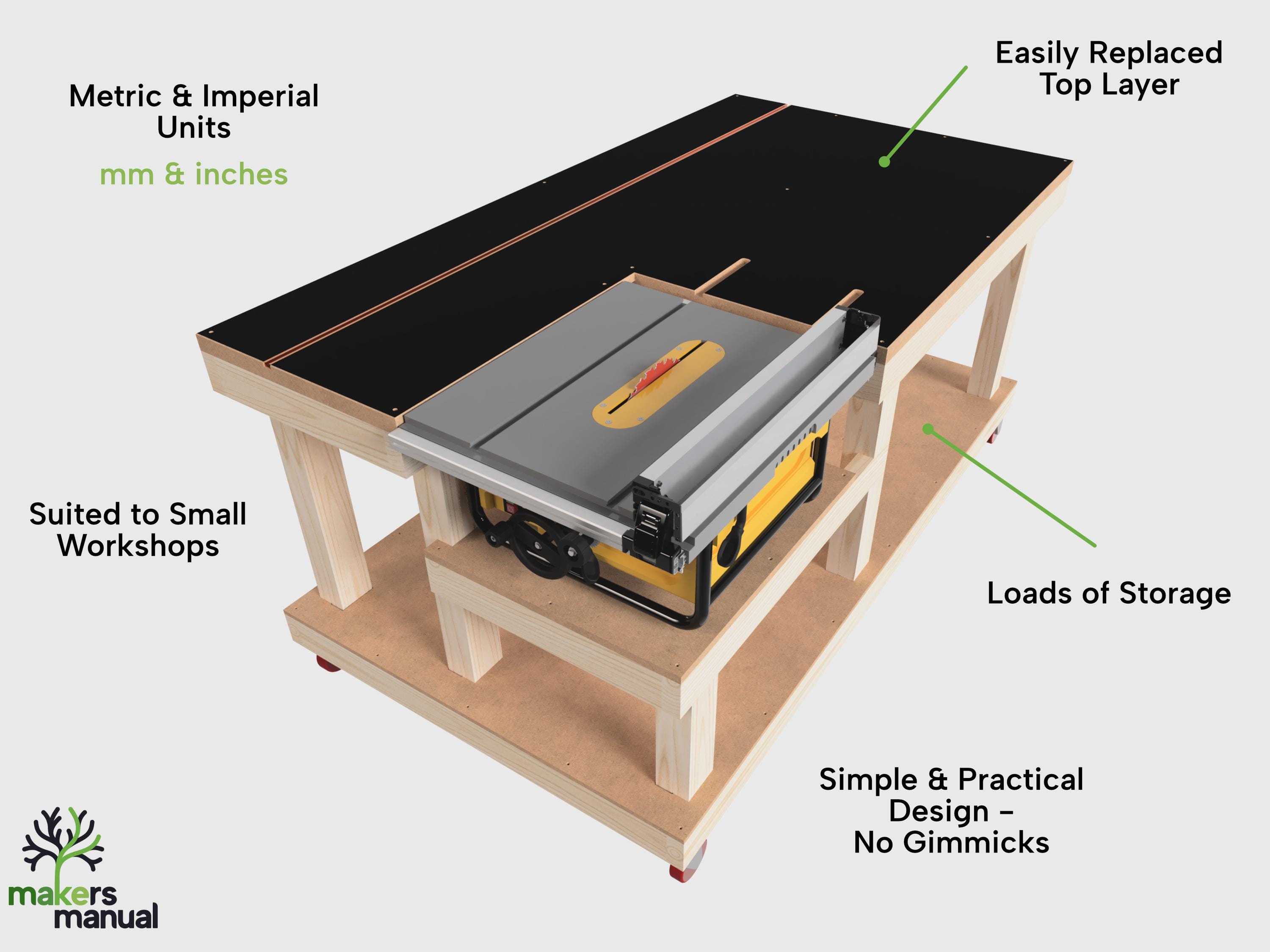 Workbench and Outfeed Table | PLANS DIY Digital Woodworking - Etsy