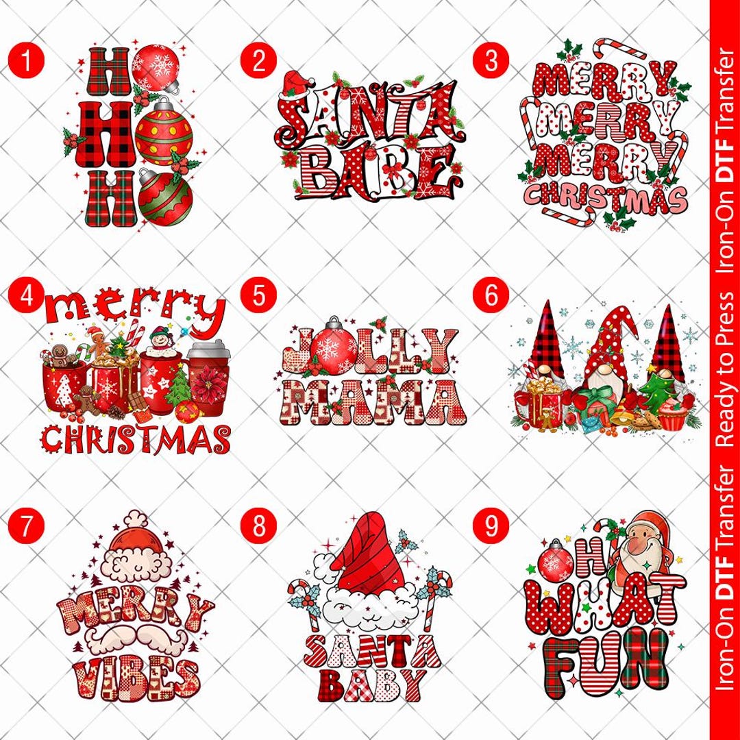 Merry Christmas DTF Iron on Heat Transfer Sticker for T-shirt Santa ...