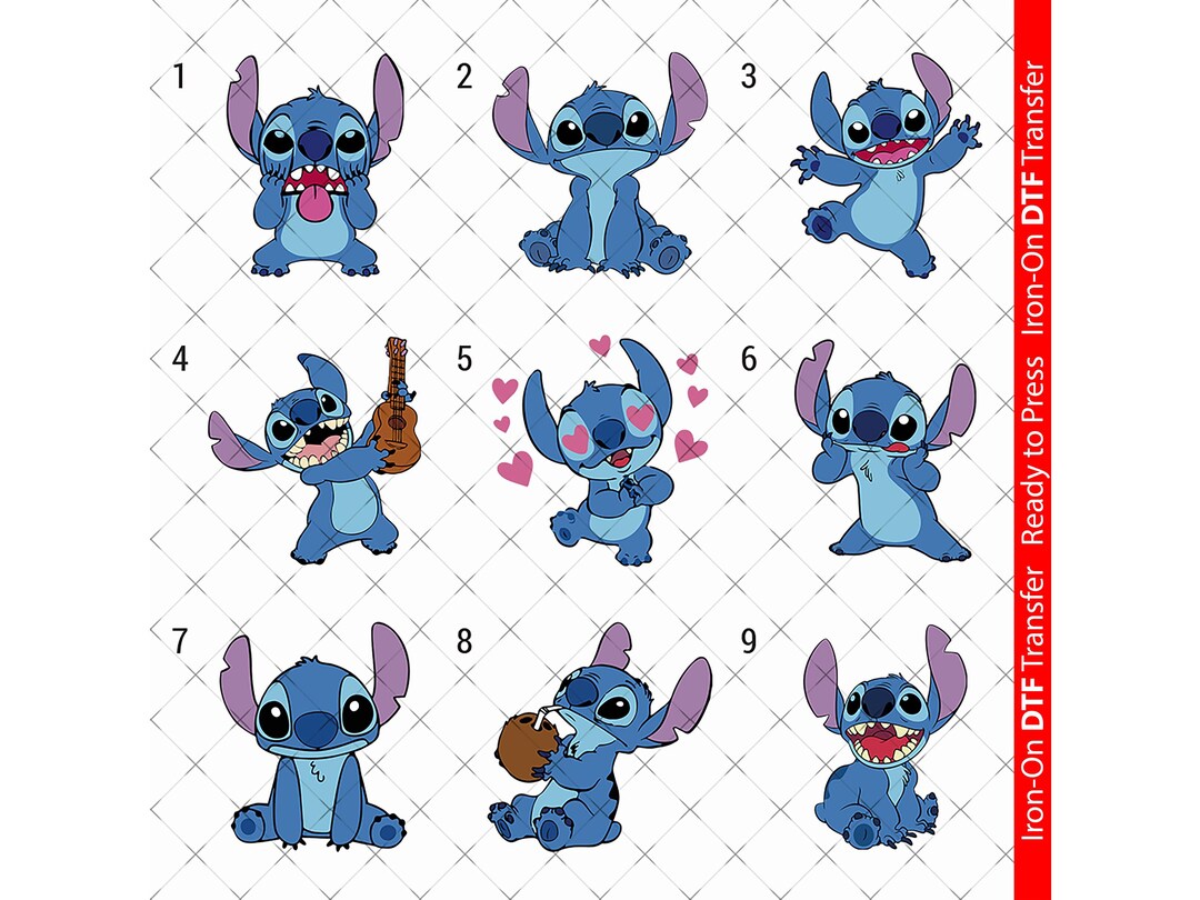 Stitch DTF Iron on Heat Transfer Ready to Press Sticker for T-shirt Pyjama A6 A5 A4 Heart Love ...