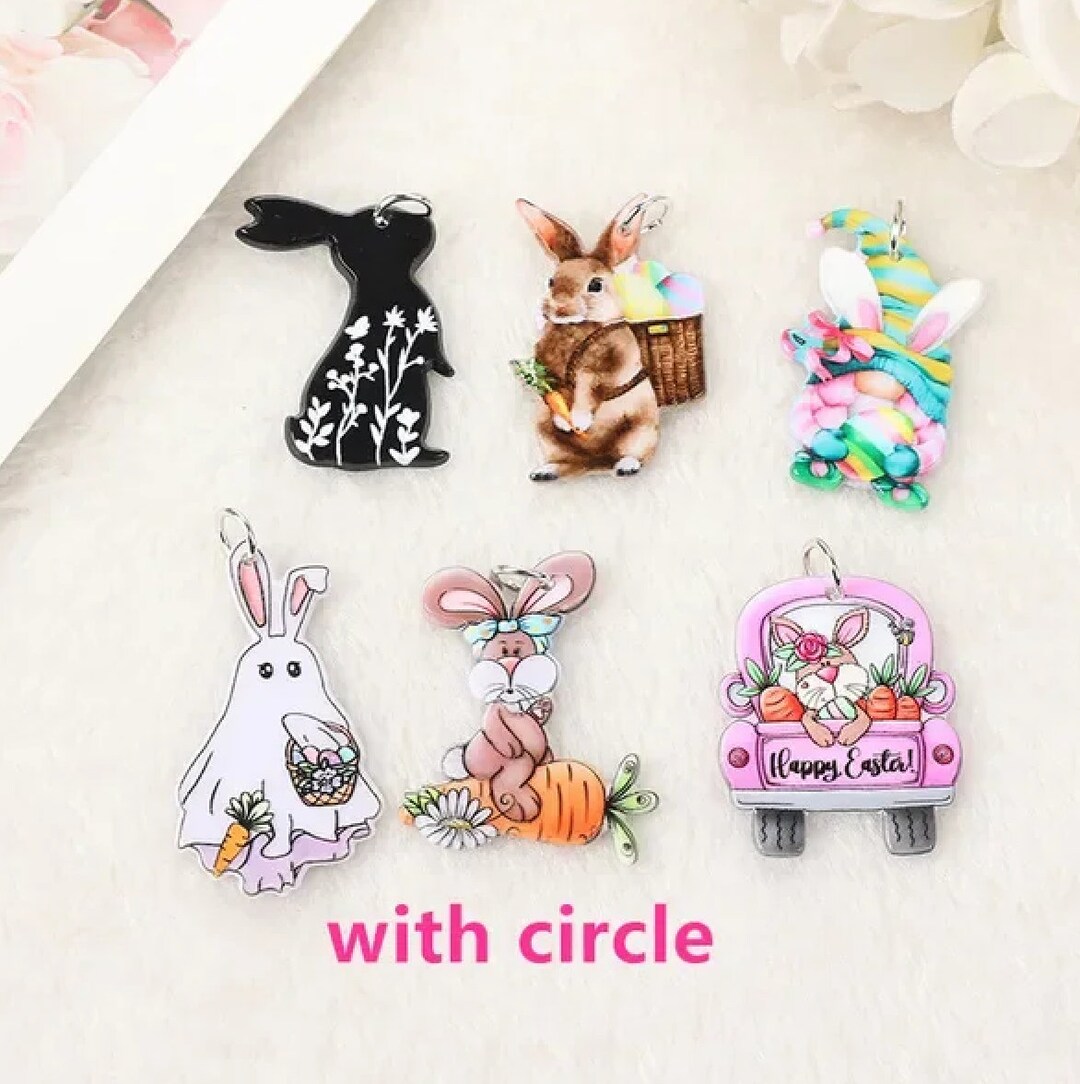 Happy Easter Acrylic Charms Egg Black Bunny Keyring Earring Necklace ...