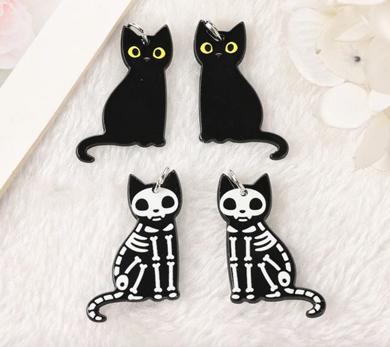 Black Skeleton Cat Acrylic Charm | Halloween DIY Jewelry - Etsy