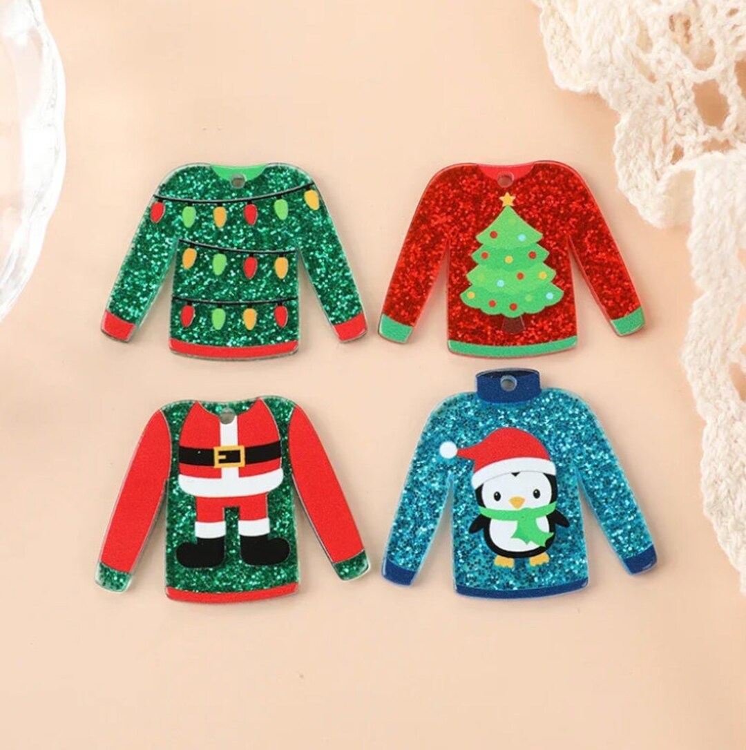 Christmas Sweater Acrylic Charms | Holiday Ugly Sweaters | Christmas ...