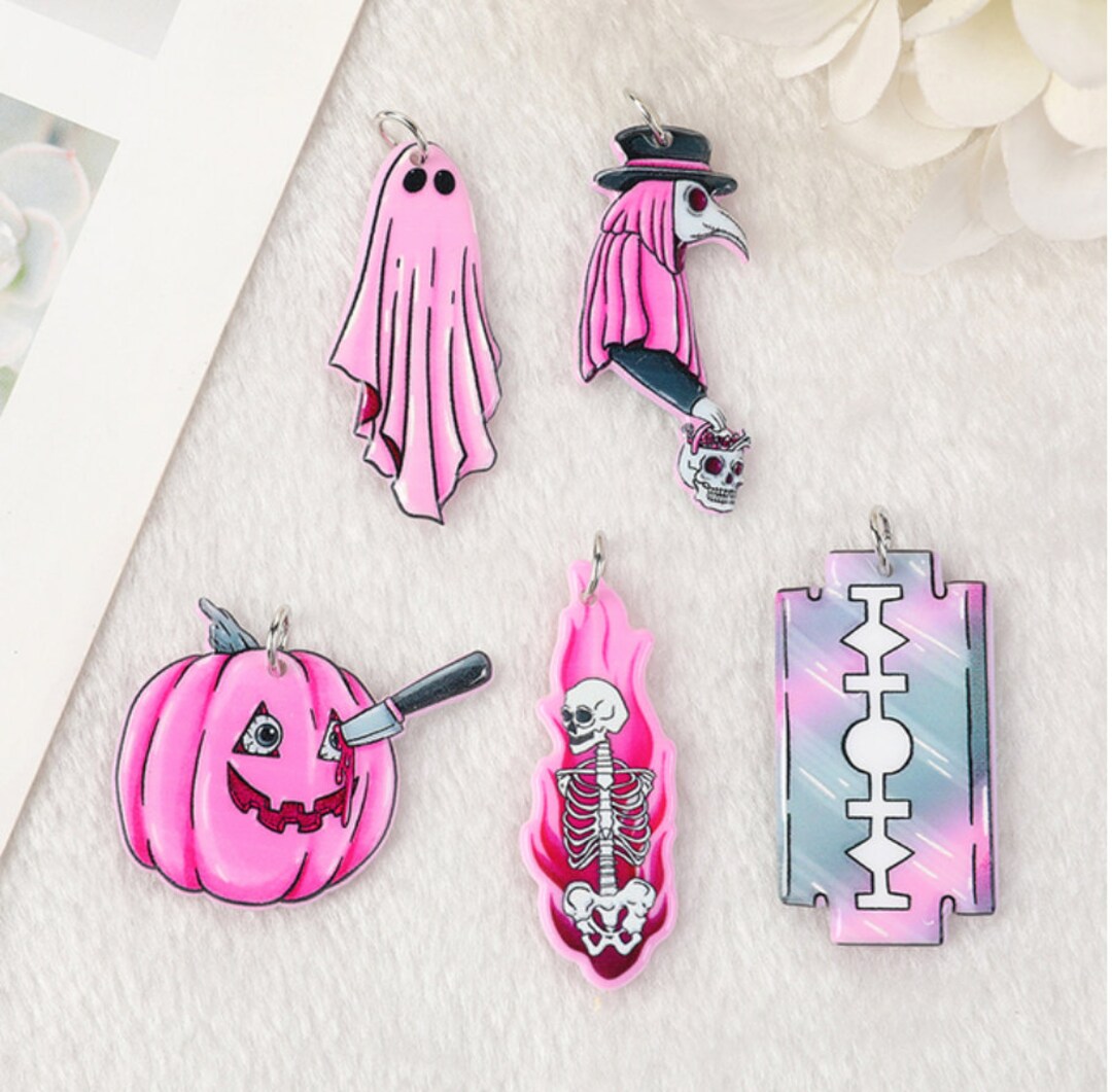 Pink Pastel Goth Acrylic Charms | Ghost | Pumpkin | Blade | Skeleton on ...
