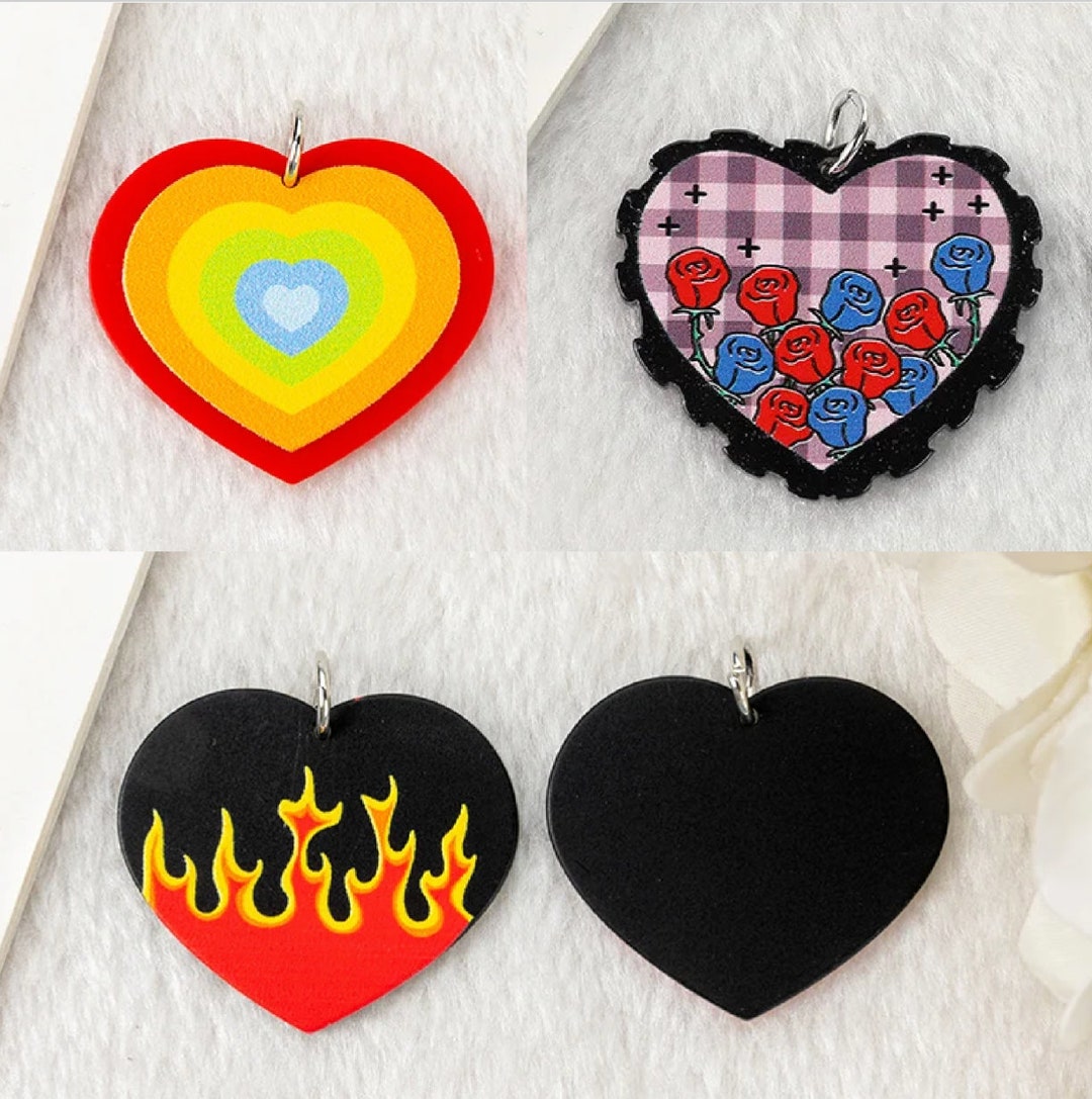 Heart Acrylic Charm | Flames Fire | Roses| Rainbow Pendants DIY Making ...