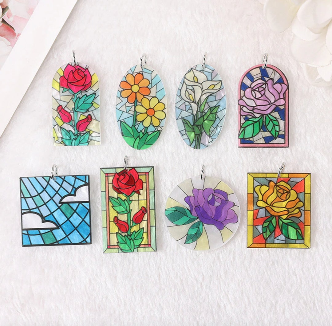 Flower Stained Glass Acrylic Charms | Rose | Tulips | Lilies | DIY ...