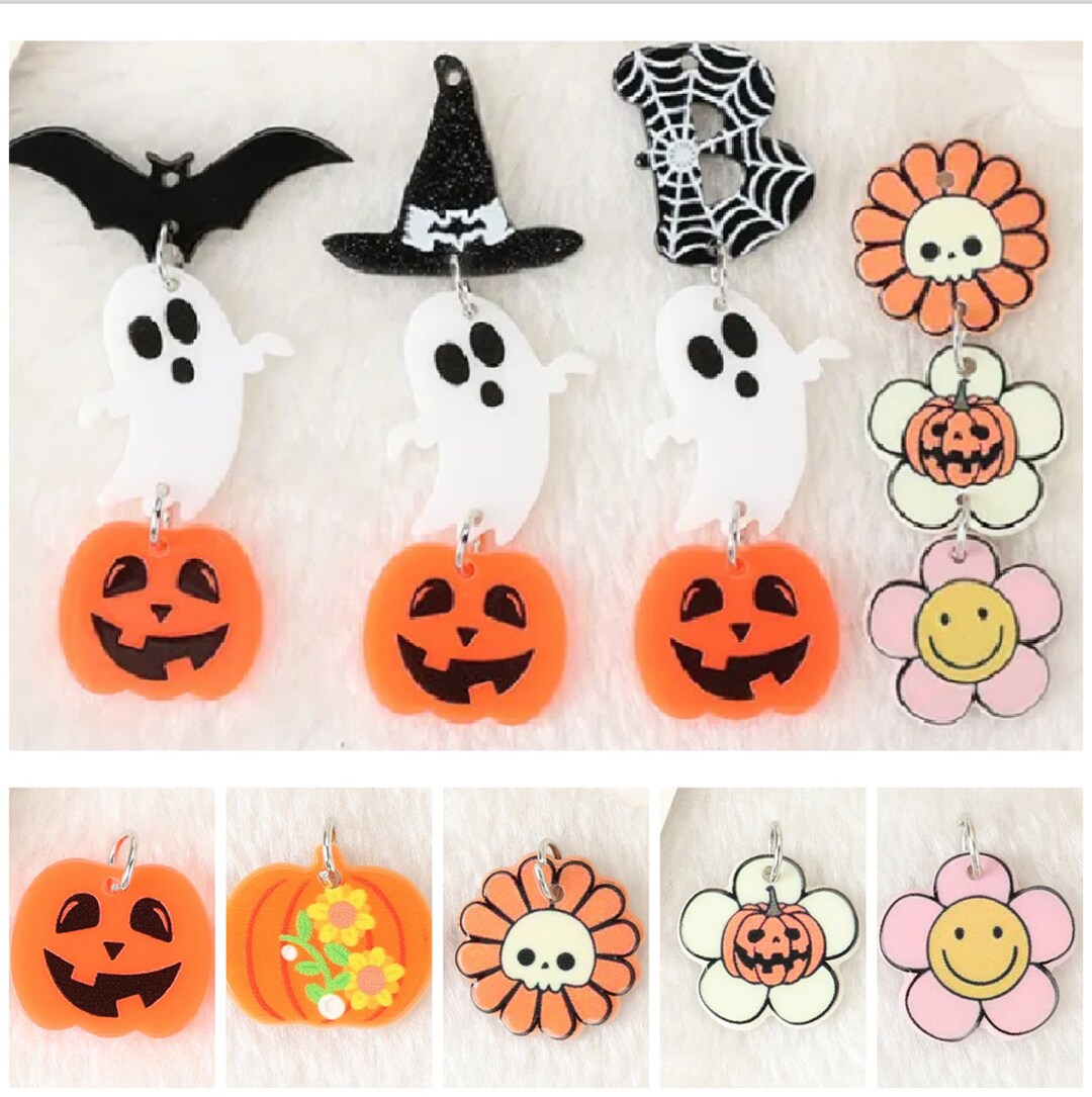 BOO Acrylic Charms | Witch Hat | Pumpkin | Ghost| Flower Skull | Smile ...
