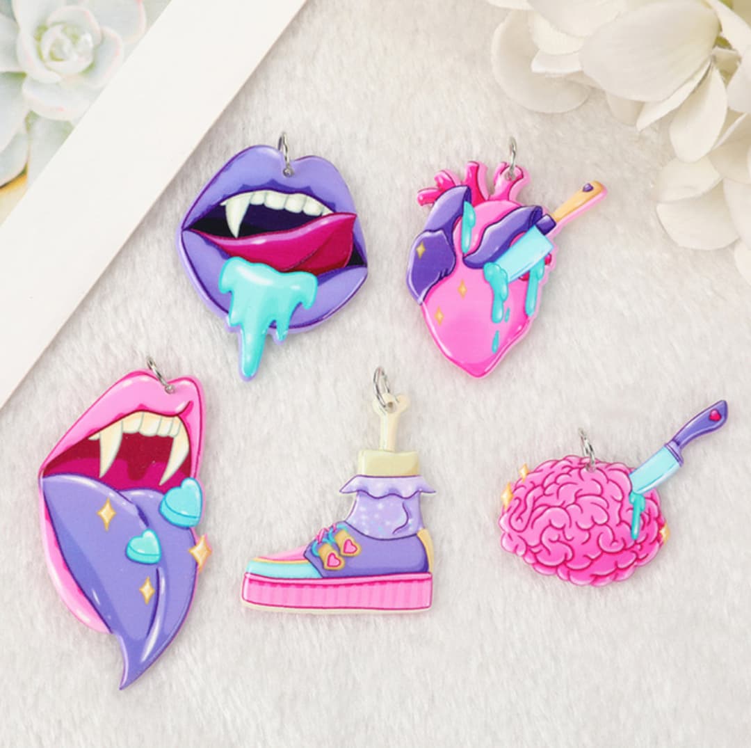 Pastel Goth Charms | Spooky Creative Charms | Heart Knife Charm | Lips ...