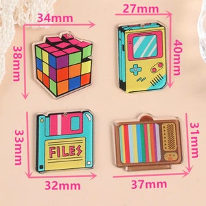 Retro Acrylic Charms | Game Boy | TV | Phonograph Record | Rubik's Cube ...