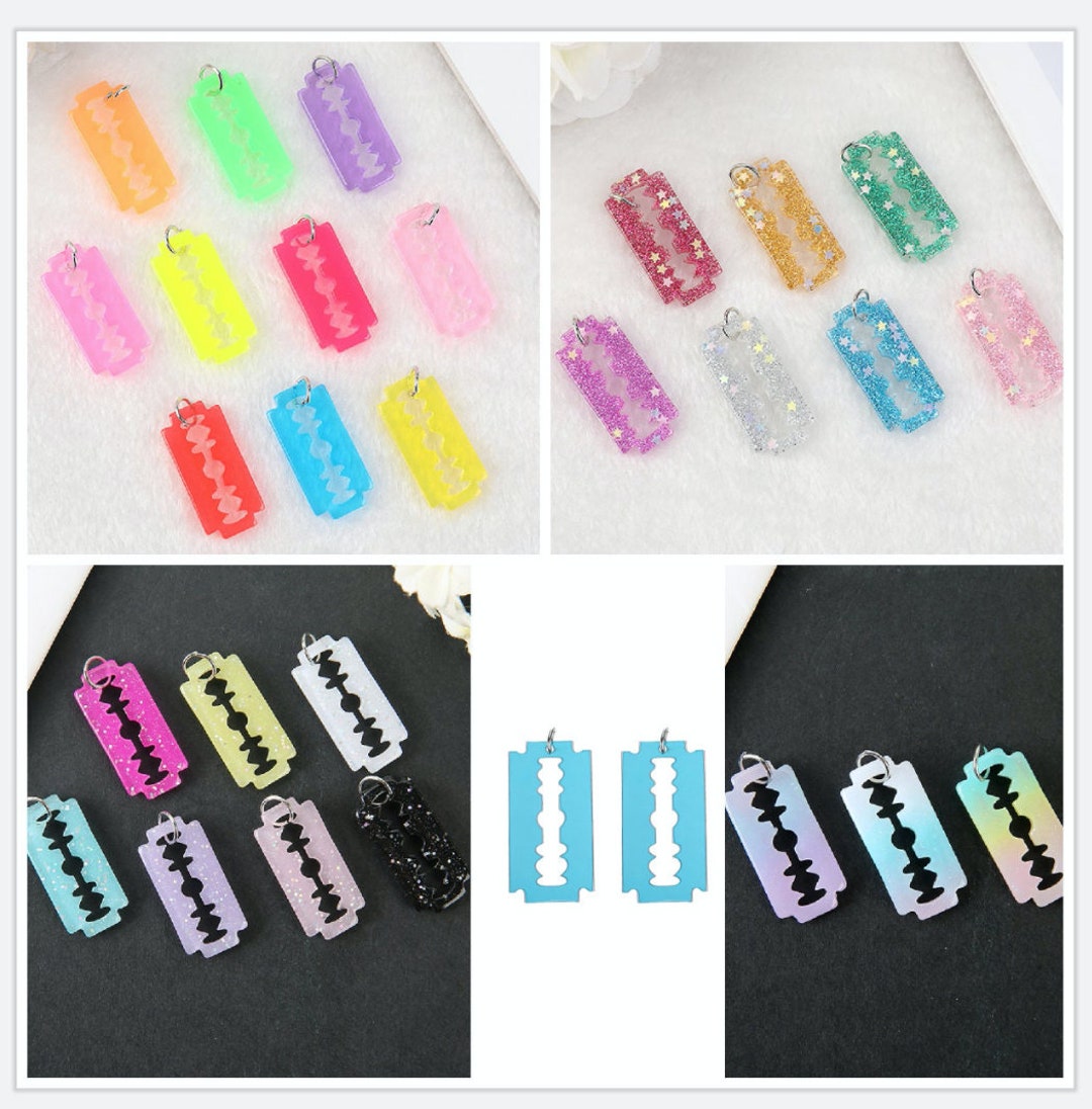 Acrylic Razor Charms | Punk Blade | Glitter Blade Pendants | Ref. P332 ...
