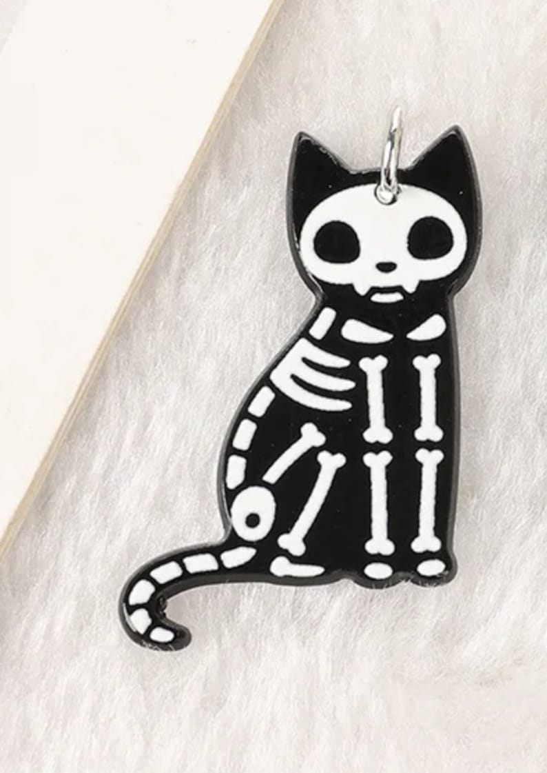 Black Skeleton Cat Acrylic Charm | Halloween DIY Jewelry - Etsy