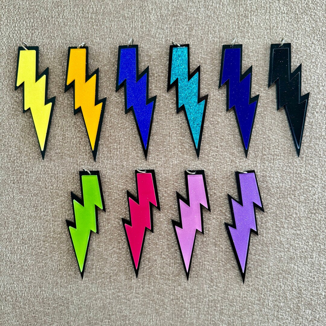 Neon Glitter Lightning Acrylic Charms Colorful Lightning Pendant DIY ...